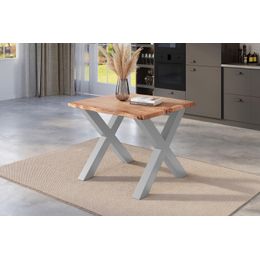 Baumkantentisch NICK / naturfarben / 80x80 / X-Gestell Silber