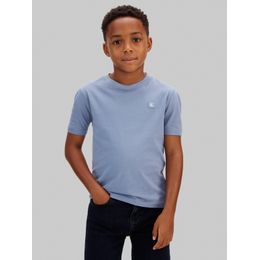 T-Shirt Calvin Klein Jeans "MONO MINI BADGE T-SHIRT", M&auml;dchen, Gr. 10 (140), infinity, Single Jersey, Obermaterial: 100% Baumwolle, unifarben, regular fit normal, Rundhals, eingesetzt abgesteppte Kante, Shirts T-Shirt, Regular fit f&uuml;r Kinder