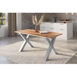 Baumkantentisch POLLY / naturfarben / 120x80 / X-Gestell Silber