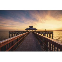 Fototapete papermoon "HOLZ-BR&Uuml;CKE-FLORIDA PIER STEG MEER SEE STRAND SONNE", bunt, B:3m L:2,23m, Vlies, Tapeten