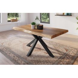 Baumkantentisch ATLAS 160 / Akazie naturfarben / 160x85 / Spider-Gestell Schwarz