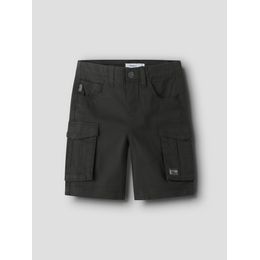 Cargobermudas name it "NKMRYAN REG TWI L SHORTS 6776-BA NOOS", Jungen, Gr. 128, N-Gr, schwarz oyster, Twill, Obermaterial: 98% Baumwolle, 2% Elasthan, unifarben, washed, regular fit kniefrei, Hosen, Baumwollmischung, Stretch, Cargotaschen