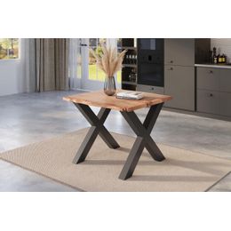 Baumkantentisch NICK / naturfarben / 80x80 / X-Gestell Schwarz