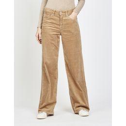 Cordhose Gang "94CARLOTTA LONG", Damen, Gr. 34, N-Gr, beige (biscuit), Cord, Obermaterial: 47% Lyocell, 41% Baumwolle, 11% Polyester, 1% Elasthan, unifarben, lang, Hosen Cordhose, im Wide Fit mit geradem Beinverlauf