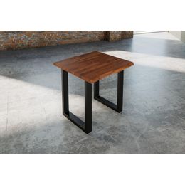 Baumkantentisch LAUREN / nougatfarben / 80x80 / U-Gestell Schwarz