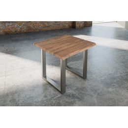 Baumkantentisch LAUREN 90 / stonefarben / 90x90 / U-Gestell Silber
