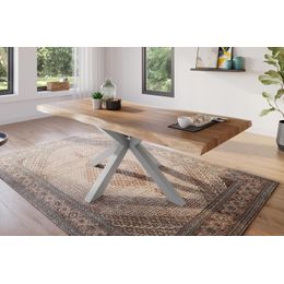 Baumkantentisch ATLAS 200 / Akazie naturfarben / 200x100 / Spider-Gestell Silber