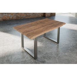 Baumkantentisch LAUREN / stonefarben / 180x90 / U-Gestell Silber