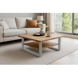 Couchtisch PATRICK / Akazie naturfarben lackiert / 90x90 / U-Gestell Silber