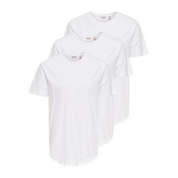 Only & Sons Rundhalsshirt ONLY & SONS "ONSMATT LONGY SS TEE 3-PACK", Herren, Gr. M, wei&szlig;, Single Jersey, Obermaterial: 100% Baumwolle, unifarben, relaxed fit normal, Rundhals, Shirts Rundhalsshirt, Baumwolle, lang geschnitten