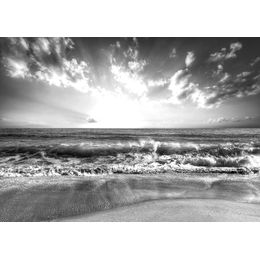 Fototapete papermoon "Strand Schwarz & Wei&szlig;", schwarz (schwarz, wei&szlig;), B:3m L:2,23m, Vlies, Tapeten