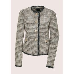 Madeleine Mode Jackenblazer MADELEINE "Blazer Tweed-Blazer mit Fransendetails", Damen, Gr. 46, schwarz (schwarz, cappuccino, multicolor), Obermaterial: 90% Polyester PES. 10% Polyacryl PAN., Modern, schmal, Blazer Jackenblazer, Tweed Blazer mit Fransendetails