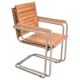 Freischwinger Garden Pleasure "DENVER", silber (natur, silber, grau, natur), B:58cm H:86cm T:55cm, Edelstahl, Massivholz, St&uuml;hle, Freischwinger, 2er Set