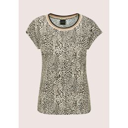 Madeleine Mode Kurzarmshirt MADELEINE "Shirt Print-Shirt mit kurzem Arm, Leo-Muster", Damen, Gr. 38, wei&szlig; (perlwei&szlig;, beige, multicolor), Obermaterial: 95% Viskose CV. 5% Elasthan EL., Modern, Shirts Kurzarmshirt, Ringelblende