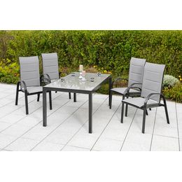 Garten-Essgruppe Merxx "Marini", grau, B:57cm H:110cm T:73cm, Aluminium, Polyester, Sitzm&ouml;bel-Sets, 4 Klappsessel mit Gartentisch