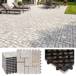 Steinfliese MCW-K70, Bodenfliese Steckfliese Balkon/Terrasse Naturstein, 11x je 30x30cm = 1m&sup2; ~ wei&szlig;