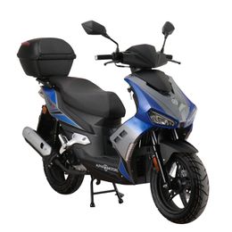 Alpha Motors Mofaroller Mustang FI 50 ccm 25 kmh EURO 5 blau-grau inkl. Topcase