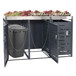 3er-M&uuml;lltonnenverkleidung MCW-H40b, M&uuml;lltonnenbox, Pflanzkasten Edelstahl-Metall-Kombi 63kg 110x175x62cm erweiterbar