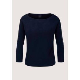 Madeleine Mode Longpullover MADELEINE "Feinstrickpullover Viskosepullover mit Deko-Kette", Damen, Gr. 36/38, blau (marine), Obermaterial: 50% Viskose CV. 28% Polyester PES. 22% Polyamid PA., Modern, schmal, Pullover Longpullover, Zierkette