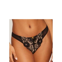 String JETTE, Damen, Gr. 32/34, schwarz (schwarz, caramel), Microtouch, Obermaterial: 83% Polyamid, 17% Elasthan, figurbetont, Unterhosen String, mit Mix aus feiner Spitze und Soft-Mesh
