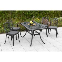 Garten-Essgruppe Merxx "Rhodos", grau (grafit, grafit, grafit), Polyester, Aluminium, Sitzm&ouml;bel-Sets, Garten-Essgruppe, 4 Sessel,inkl. Auflagen, Tisch