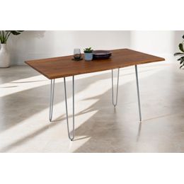 Baumkantentisch HANNAH / nussbaumfarben / 160x85 / Hairpin-Gestell Silber