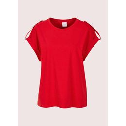 Madeleine Mode Kurzarmshirt MADELEINE "Shirt Basic Shirt mit Kurzarm, lockere Form", Damen, Gr. 46, rot, Obermaterial: 95% Baumwolle CO. 5% Elasthan EL., Modern, gerade, Shirts Kurzarmshirt, Dekorativer Riegel
