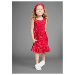 Jerseykleid Kidsworld "2tlg. Shirtkleid + Haarband im niedlichen Sternen-Allover", M&auml;dchen, Gr. 104/110, N-Gr, rot (rot sterne), Jersey, Obermaterial: 100% Baumwolle, bedruckt, gemustert, knieumspielend, Rundhals, Kleider Jerseykleid, festliche Anl&auml;sse, knielang, verspielter Stil, aus Baumwolle