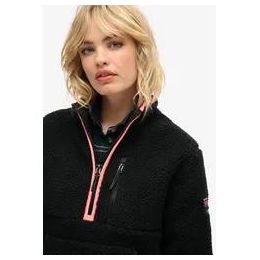 Fleecepullover Superdry "OUTDOOR HALF ZIP FLEECE", Damen, Gr. L, schwarz (contrast schwarz), Fleece, Obermaterial: 100% Polyester, unifarben, regular fit taillenbedeckt, Rundhals, Sweatshirts Fleecepullover