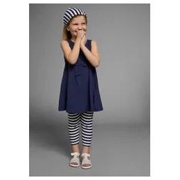 Kleid, Leggings & Haarband Kidsworld "3tlg. Set: Kleid, Capri und Haarband geringelt", M&auml;dchen, Gr. 104/110, blau (marine, wei&szlig;), Jersey, Obermaterial: 100% Baumwolle. Unterteil: 95% Baumwolle, 5% Elasthan, gestreift, unifarben, KOB Set-Artikel, Capri und Haarband maritim geringelt