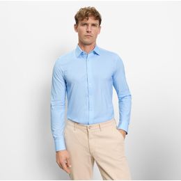 Langarmhemd OLYMP "24/7 - Level 5", Herren, Gr. 45, N-Gr, bleu, Jersey, Obermaterial: 92% Baumwolle, 8% Elasthan, gemustert, normal, 2-Knopf-Manschette, Hemden Langarmhemd, Body fit, New York Kentkragen, Businesshemd, Jersey-Qualit&auml;t