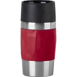 Thermobecher Emsa "Travel Mug Compact", rot (dunkelrot), H:15cm &Oslash;:7,2cm, Edelstahl, Kunststoff, Silikon, Trinkgef&auml;&szlig;e, Thermobecher, 0,3L, Edelstahl, 3h warm/6h kalt, 360Trink&ouml;ffnung, sp&uuml;lmaschinenfest