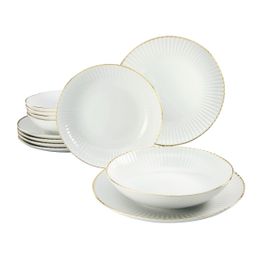 Tafelservice Creatable "Allegra Goldband, Service 12-tlg.", goldfarben, 12, Porzellan, Geschirr-Sets, Tafelservice, Teller Set, Klassisch, Elegant, Von Hand gemalter Goldrand