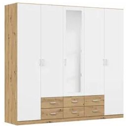 Kleiderschrank Rauch "Schrank Garderobe Ankleide GAMMA Breiten 91/136/181/226/271/315/360 cm", eiche artisan, alpinwei&szlig;, griffe alu, B:226cm H:210cm T:54cm, Holzwerkstoff, Schr&auml;nke, Kleiderschrank, verschiedene Griff-Varianten, mit Spiegel TOPSELLER MADE IN GERMANY, Topseller