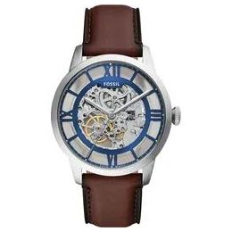 Automatikuhr Fossil "TOWNSMAN", transparent (braun, transparent), Armbanduhren, Damen, Automatikuhr, Armbanduhr, Herrenuhr, Mechanische Uhr, Lederarmband, analog