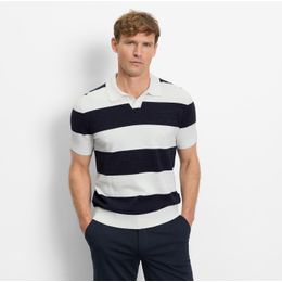 Kurzarmshirt OLYMP, Damen, Gr. S, marine, Feinstrick, Obermaterial: 84% Baumwolle, 16% Polyamid, gestreift, regular fit h&uuml;ftbedeckend, Rundhals, Rippb&uuml;ndchen, Shirts Kurzarmshirt, mit Block-Streifen und im Strick-Look
