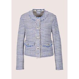 Madeleine Mode Jackenblazer MADELEINE "Blazer Tweed-Blazer mit Fransendetails", Damen, Gr. 46, wei&szlig; (wollwei&szlig;, azurblau, multicolor), Obermaterial: 37% Baumwolle CO. 34% Polyester PES. 24% Viskose CV. 2% Polyacryl PAN. 2% sonstige Fasern AF., Modern, gerade, Blazer Jackenblazer, Fransendetails