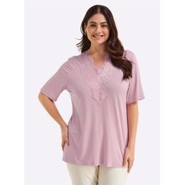 sheego Gro&szlig;e Gr&ouml;&szlig;en Spitzenshirt mit beidseitigem, tiefem V, ros&eacute;, Gr&ouml;&szlig;e 52/54 - Damen