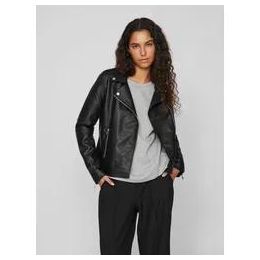 Lederimitatjacke Vila "VICARA COATED JACKET - NOOS", Damen, Gr. XXL, schwarz, Web, Obermaterial: 100% Viskose, unifarben, kurz, V-Ausschnitt, mit Rei&szlig;verschluss, Jacken, mit Biker Details