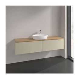 Villeroy & Boch Villeroy und Boch Antao Waschtisch-Unterschrank L36111HJ mit Beleuchtung, 2 Ausz&uuml;ge, 1600 x 360 x 500 mm, Front mit Struktur, Silk Grey Matt Lacquer / Honey Oak