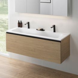 rivea Dia Unterschrank B: 141 cm mit 1 Auszug, Doppelwaschtisch mit 2 Hahnl&ouml;chern wei&szlig; matt,, BR0044SO+BR0127WM,