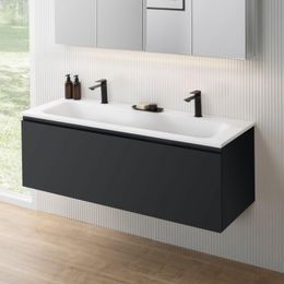 rivea Dia Unterschrank B: 141 cm mit 1 Auszug, Doppelwaschtisch mit 2 Hahnl&ouml;chern wei&szlig; matt,, BR0044BM+BR0127WM,