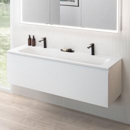 rivea Dia Unterschrank B: 161 cm mit 1 Auszug, Doppelwaschtisch mit 2 Hahnl&ouml;chern wei&szlig;,, BR0045WM+BR0129WH,