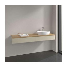 Villeroy & Boch Villeroy und Boch Antao Waschtisch-Unterschrank L16051HJ mit Beleuchtung, 2 Ausz&uuml;ge, 1600 x 190 x 500 mm, Front ohne Struktur, Silk Grey Matt Lacquer / Honey Oak