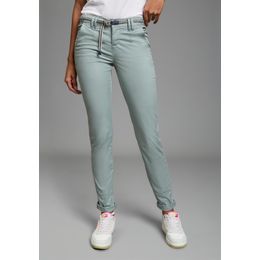Chinohose Kangaroos, Damen, Gr. 36, N-Gr, blaugrau, Web, Obermaterial: 98% Baumwolle, 2% Elasthan, gerade, unten schmal lang, Hosen Hose Chinohose, in schmaler Form, mit Kordel zu binden