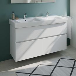 Geberit Renova Plan Doppelwaschtisch, evineo ineo5 evo Unterschrank B: 130 cm, 4 Ausz&uuml;ge, mit Griffmulde,, 501710008+BE0992WH,