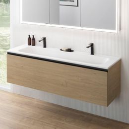 rivea Dia Unterschrank B: 161 cm mit 1 Auszug, Doppelwaschtisch mit 2 Hahnl&ouml;chern wei&szlig;,, BR0045SO+BR0129WH,