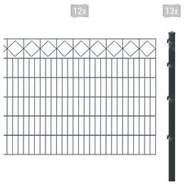 Doppelstabmattenzaun Arvotec "ESSENTIAL 120 zum Einbetonieren "Karo" mit Zierleiste", grau (anthrazit), H:120cm, Kunststoff, Stahl, Zaunelemente, Zaunh&ouml;he 120 cm, Zaunl&auml;nge 2 - 60 m