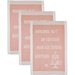 Geschirrtuch Ross "Manchmal hilft ein T&ouml;rtchen mehr als tausend W&ouml;rtchen", rosa (rosa, grau), B:50cm L:70cm, 100% Baumwolle, Geschirrt&uuml;cher, Geschirrtuch, Spr&uuml;chetuch, aus 100% Baumwolle