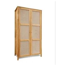 Kleiderschrank Home Affaire "H&auml;llevik, Kleiderschrank, Aufbewahrung, Stauraum, Soft-Close-Funktion", braun (eiche natur), B:106cm H:200cm T:60cm, Massivholz, Schr&auml;nke, Kleiderschrank, T&uuml;rfronten mit Wiener Geflecht, FSC Zertifizierte massive Eiche